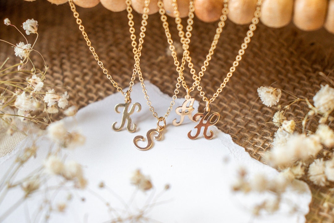 Cursive Initial Necklace 14K Gold Filled | Monogram Letter Necklace ...