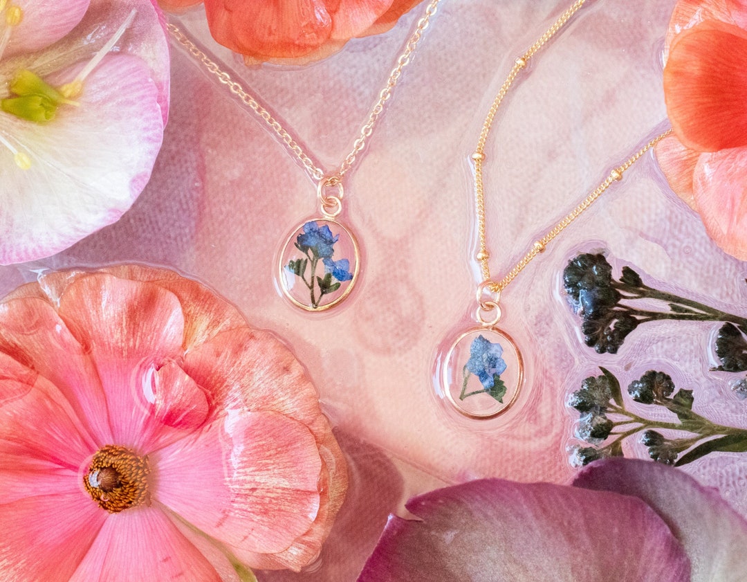 Delicate Forget Me Not Flower Necklace | Real Flower Necklace ...