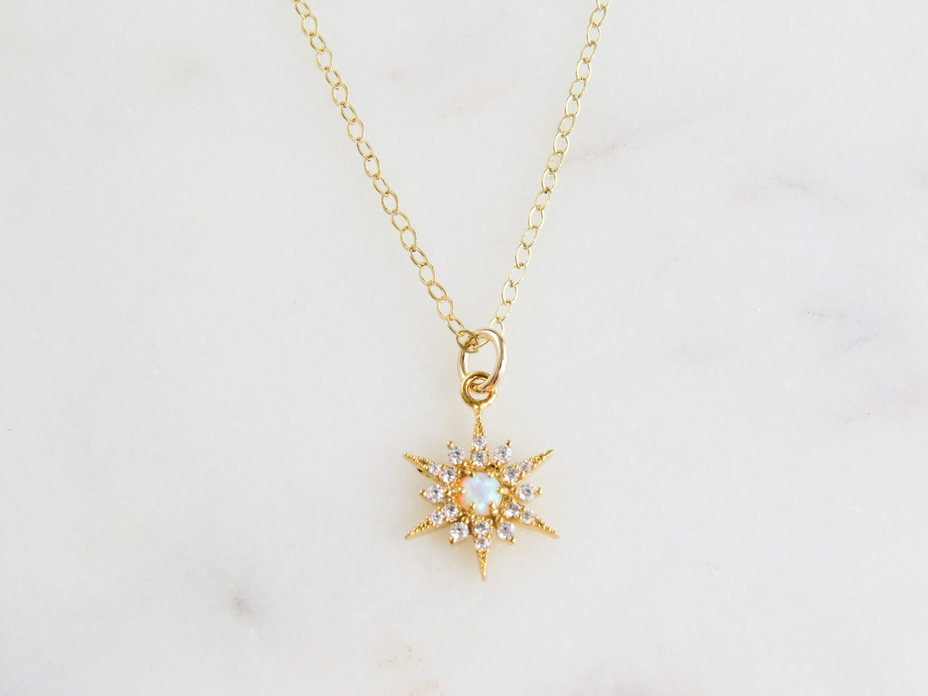 North Star Necklace | Opal Star Necklace | Dainty Opal Necklace ...