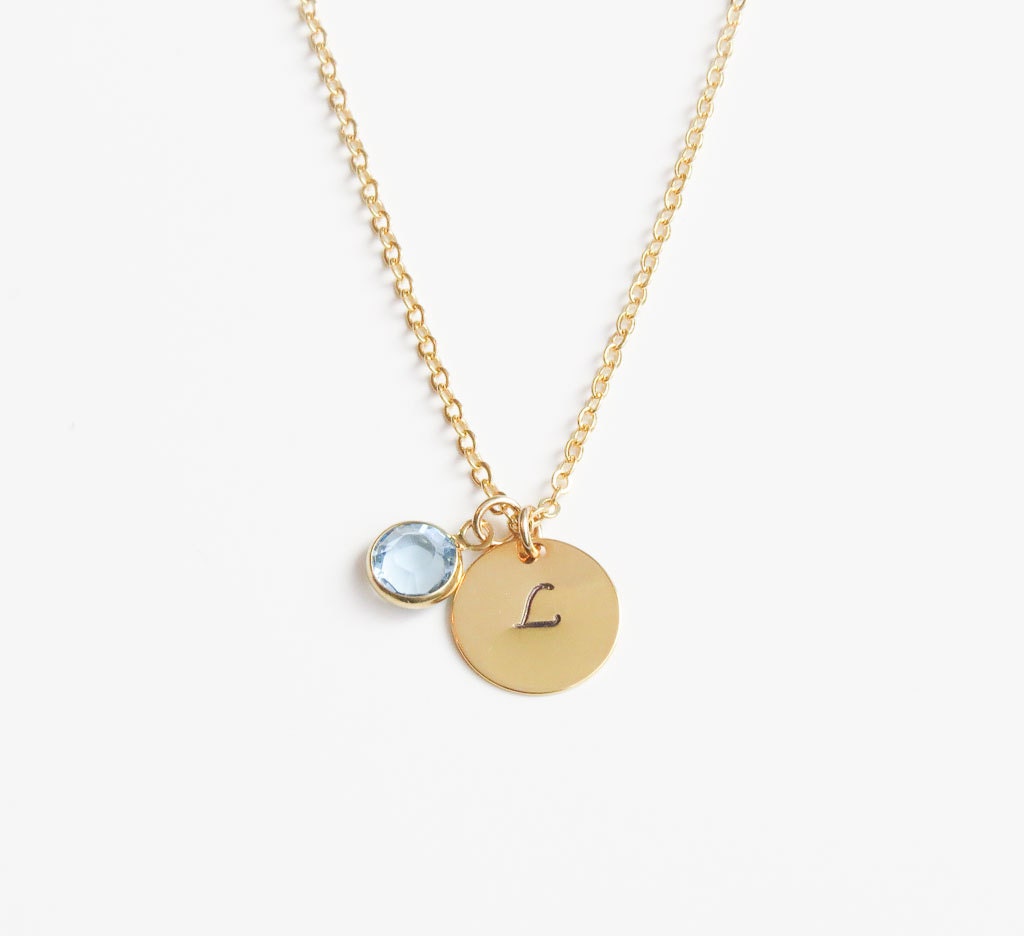 Initial and Birthstone Necklace Personalized Necklace | Etsy