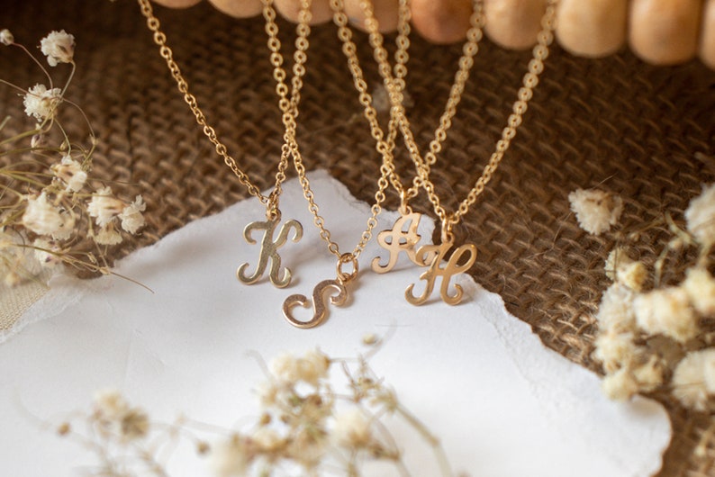Cursive Initial Necklace 14K Gold Filled Monogram Letter | Etsy