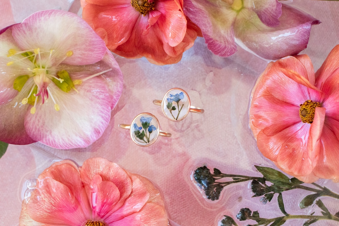 Forget Me Not Ring | Pressed Flower Ring | Cottagecore Floral Ring ...