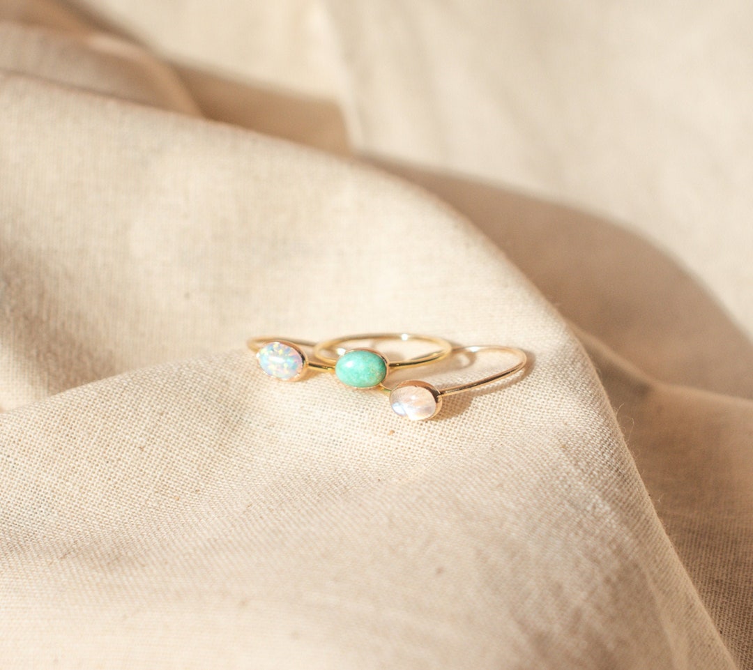 Dainty Gemstone Ring | Rainbow Moonstone Ring | Lab Opal Ring ...
