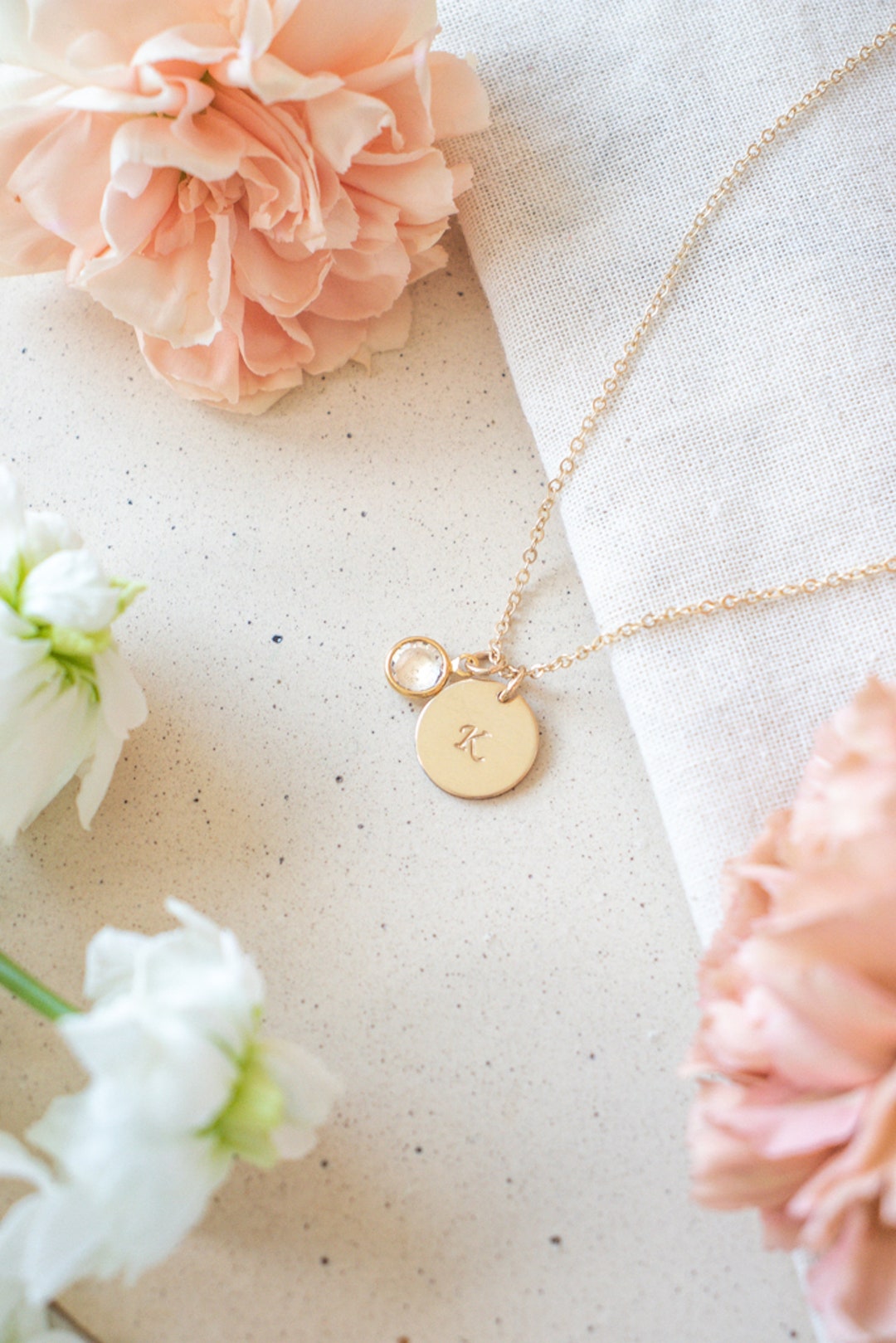 Initial and Birthstone Necklace | Personalized Letter Necklace | Gift ...