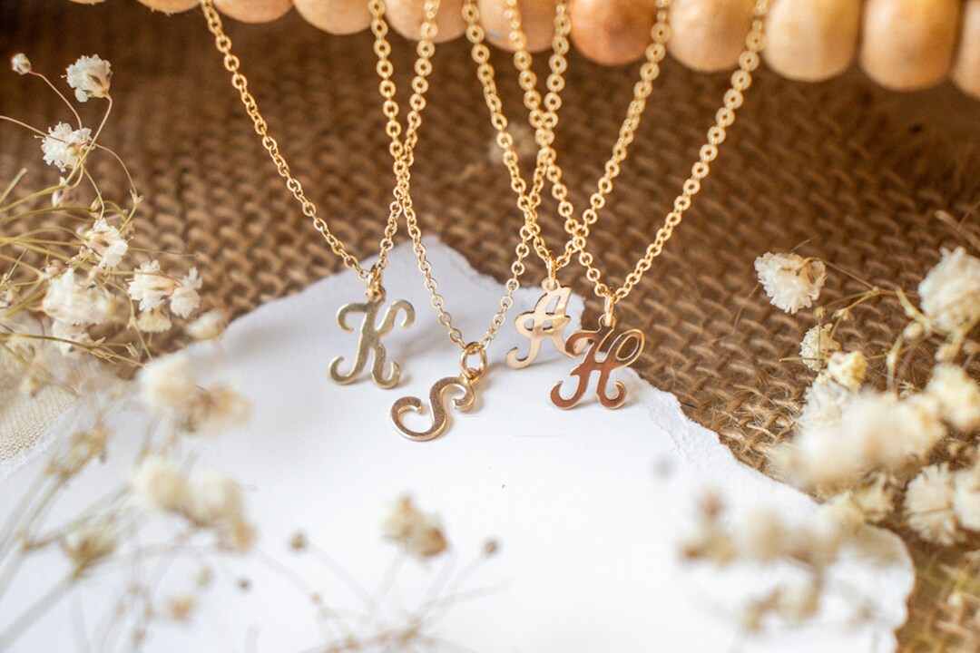 Cursive Initial Necklace 14K Gold Filled Monogram Letter - Etsy