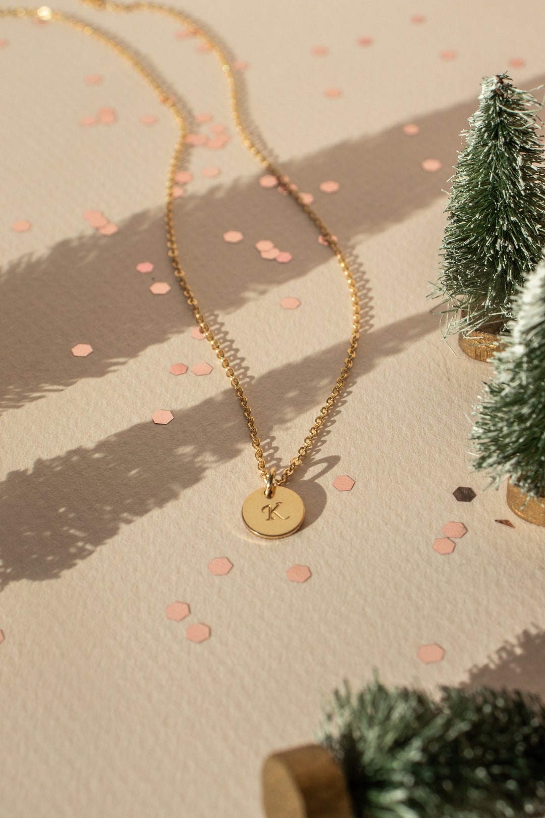 Initial Disc Necklace Small Coin Initial Necklace Gold - Etsy