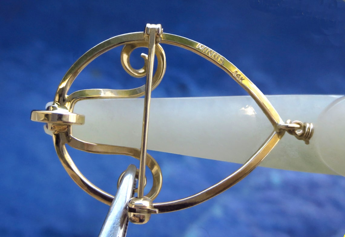 Rare MING'S Honolulu Isami Doi JADE "dragon" Belt Hook 14k Gold Brooch ...