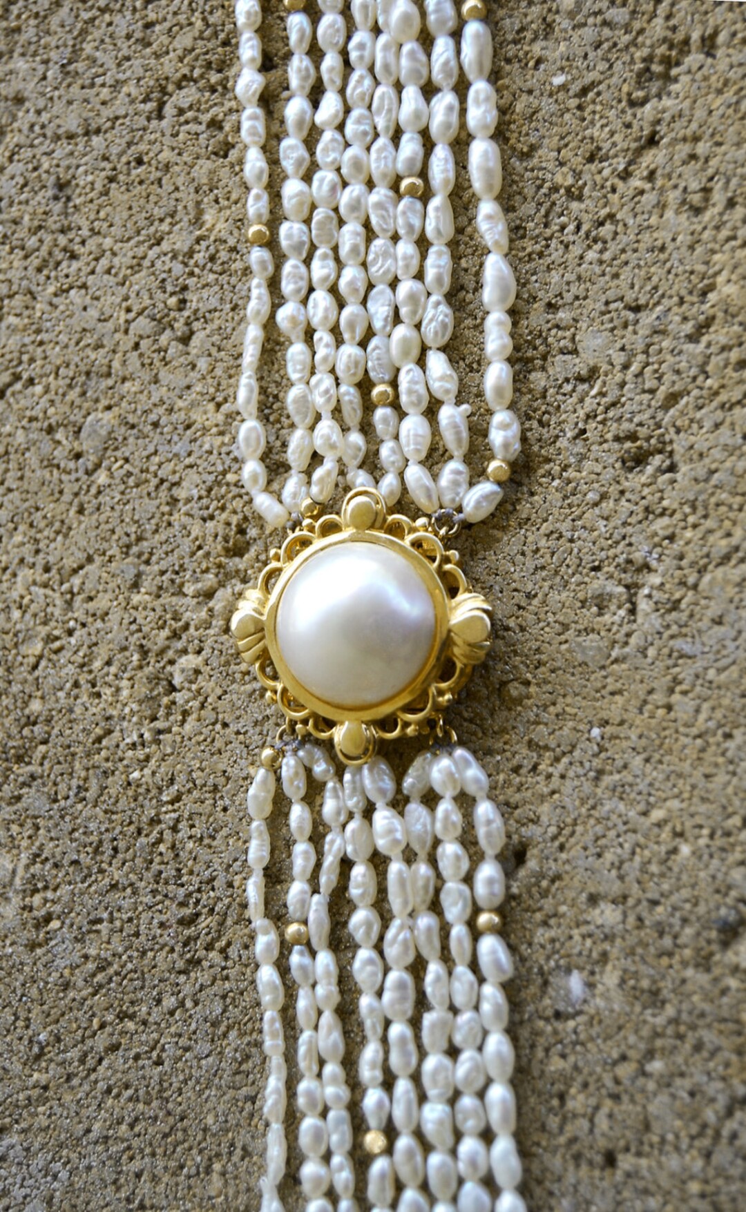 Vintage RICE PEARL 8 Strand Torsade Twisted CHOKER Necklace 14k 22.5 ...