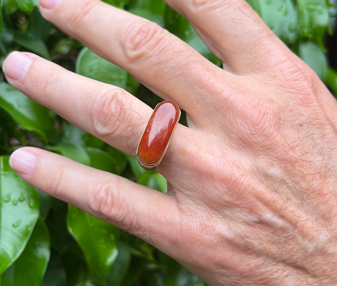 Art Deco Red East West SADDLE JADE Cabochon RING 10.4 18K Gold - Etsy
