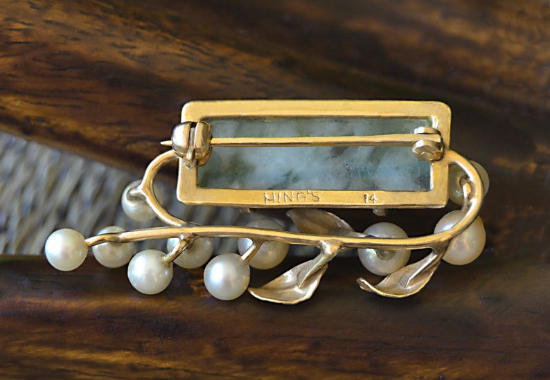 MING'S Honolulu Vintage Moss on Snow JADEITE & 10 Akoya PEARLS 14k Gold ...