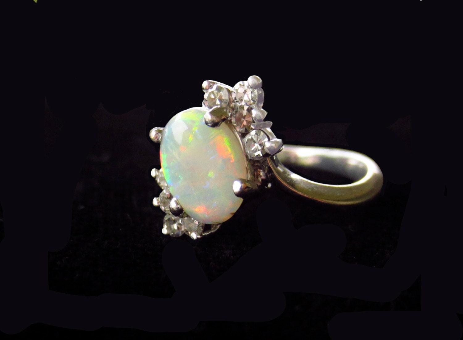 Lady's Australian High Flash OPAL White Gold and (8) Diamonds RING Size ...