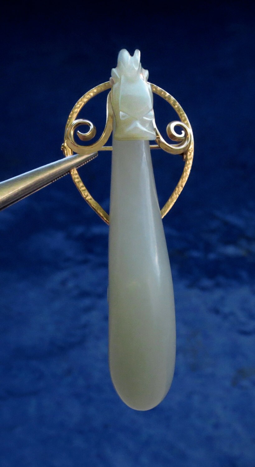 Rare MING'S Honolulu Isami Doi JADE "dragon" Belt Hook 14k Gold Brooch ...
