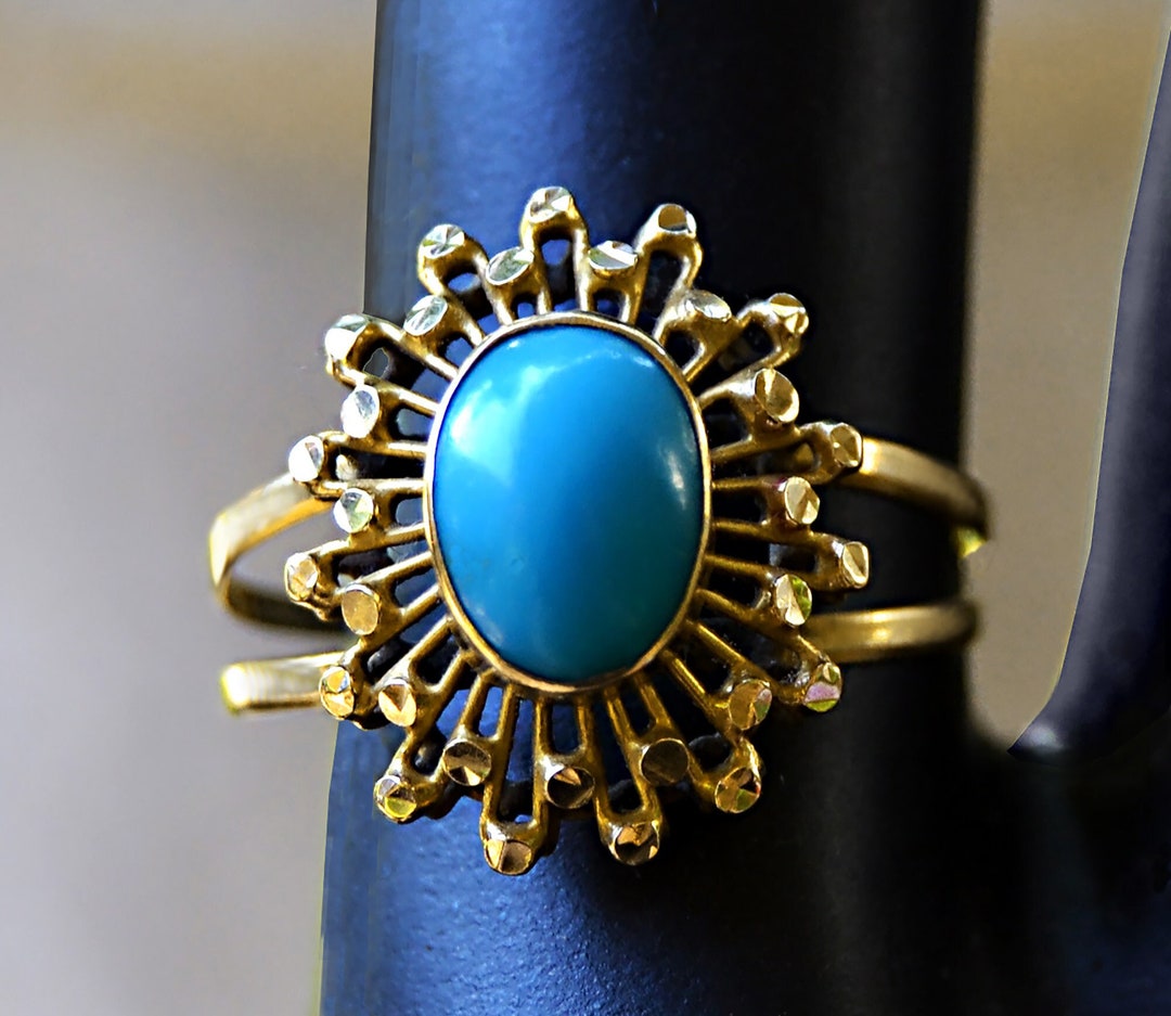 Vintage Hand Crafted PERSIAN TURQUOISE 750 18k Gold RING Size 8.5 - Etsy