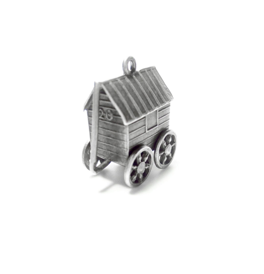 Rare Antique Moving GYPSY Fortune Teller WAGON 20 CARAVAN Silver Charm ...