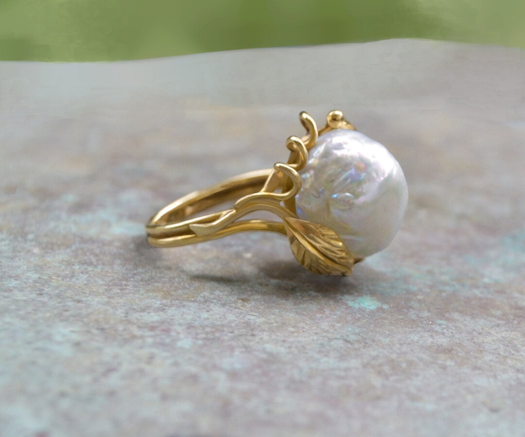Exceptional Vintage High Luster 12mm Baroque PEARL RING 14K Gold Size 5 ...