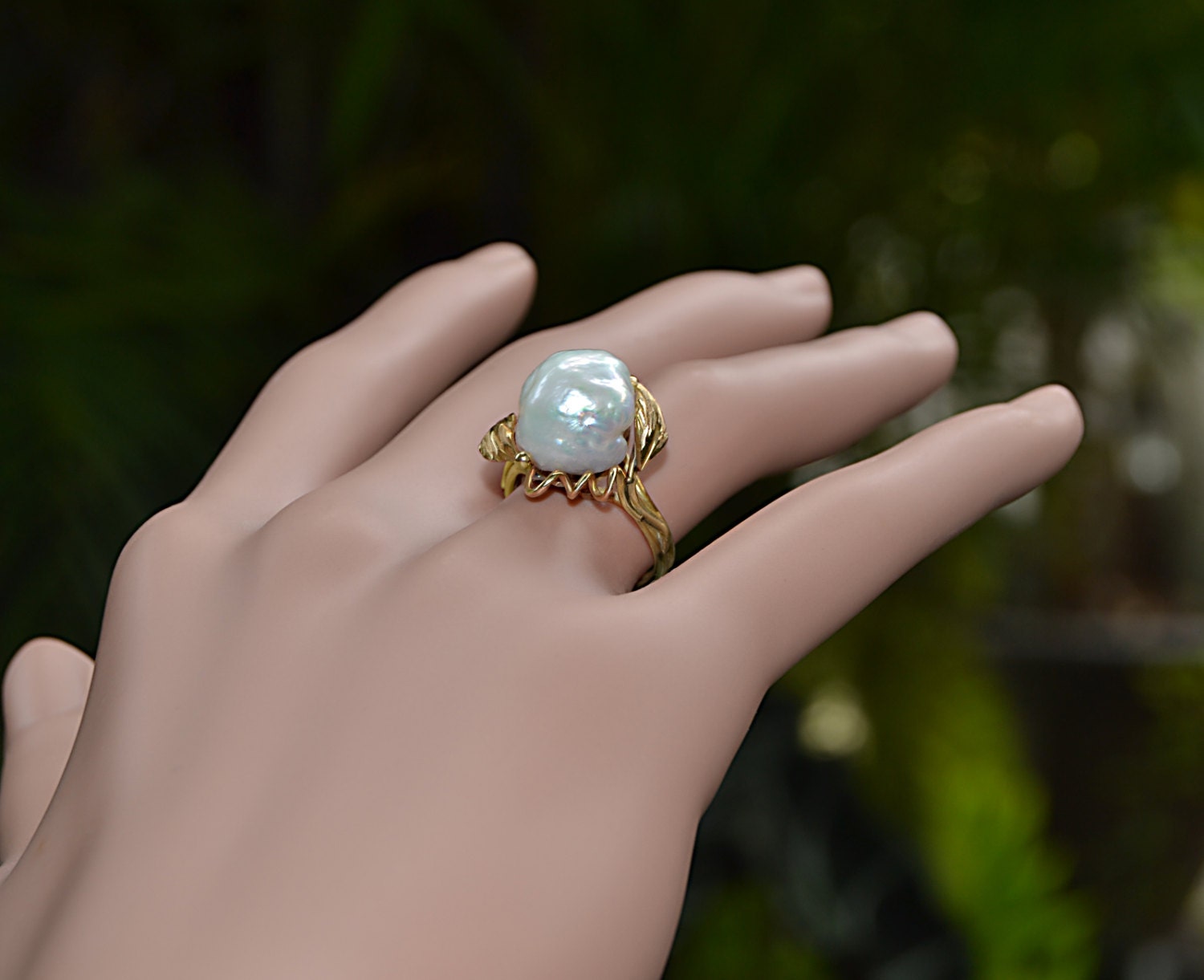 Exceptional Vintage High Luster 12mm Baroque PEARL RING 14K Gold Size 5 ...