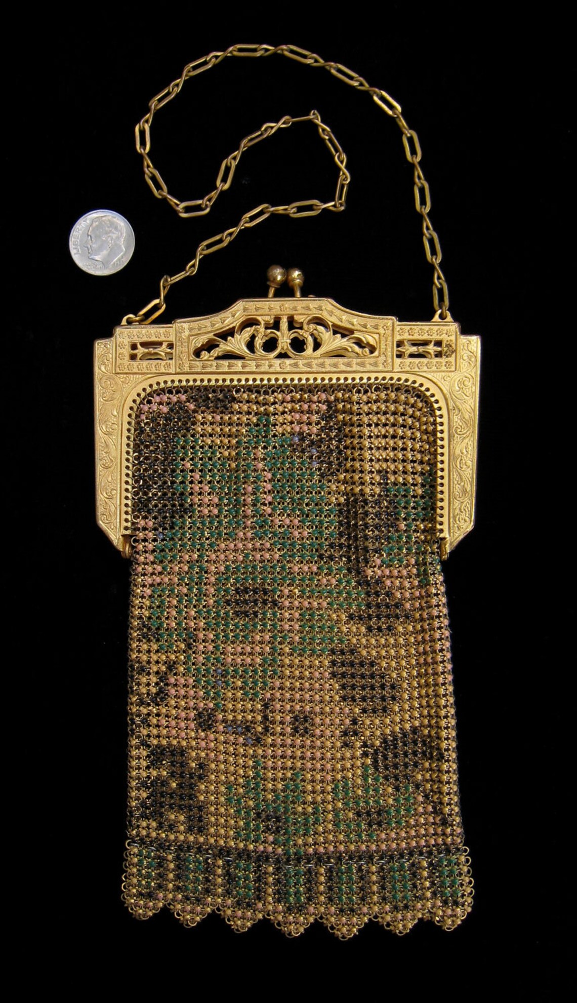 Vintage WHITING and DAVIS Enamel Gold MESH Bag/purse - Etsy