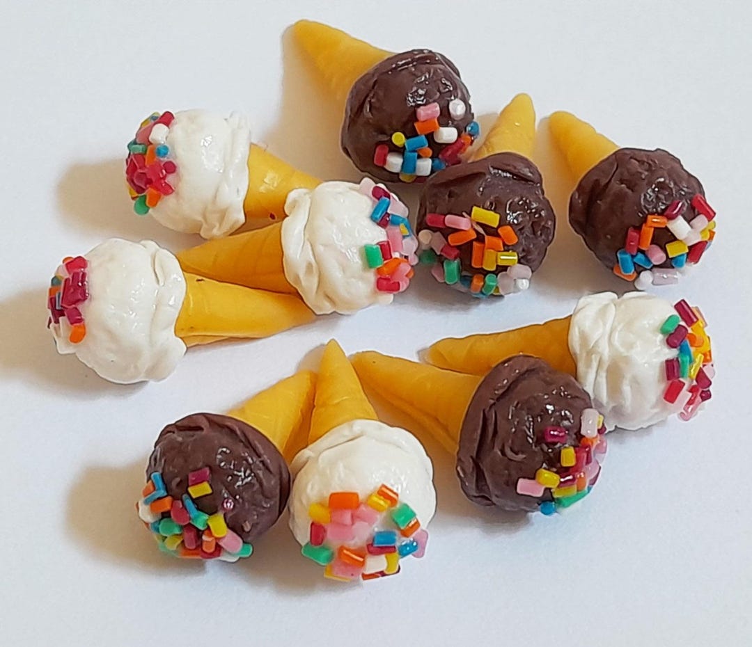 20 Miniature Chocolate Ice Cream Cones: Dollhouse Food, Handmade Clay ...