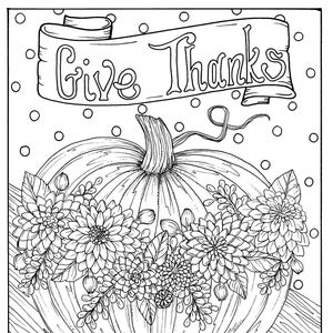 Pumpkins and Sunflower Digital Coloring Page Fall Adult | Etsy