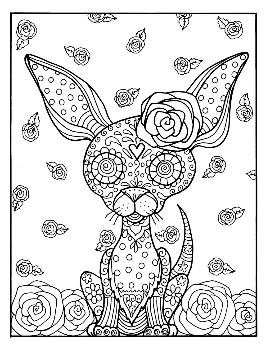 DIGITAL Book Day of the Dead girls skulls and pets coloring | Etsy