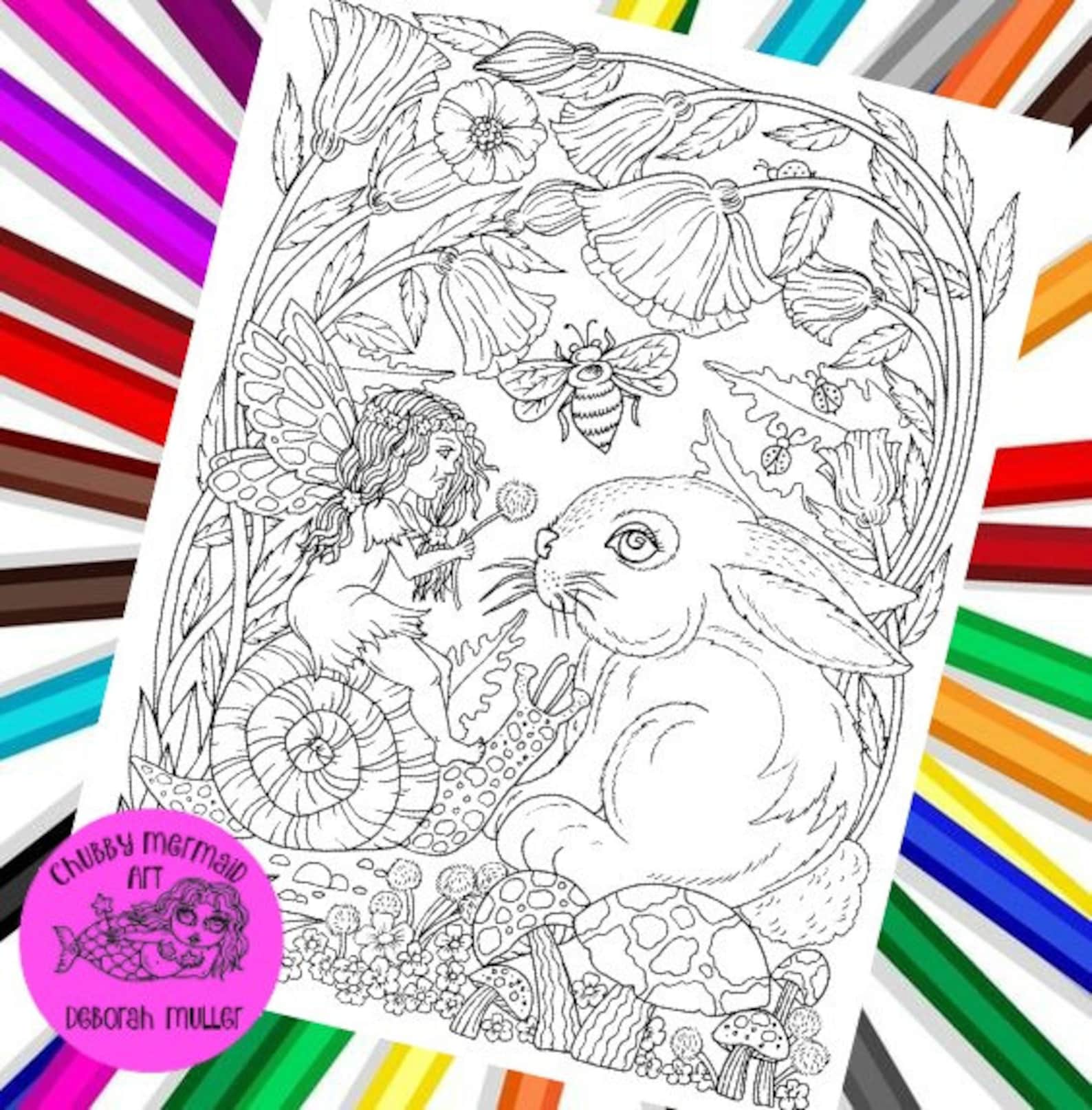 Fairy and Bunny Instant Download Coloring Printable Page - Etsy