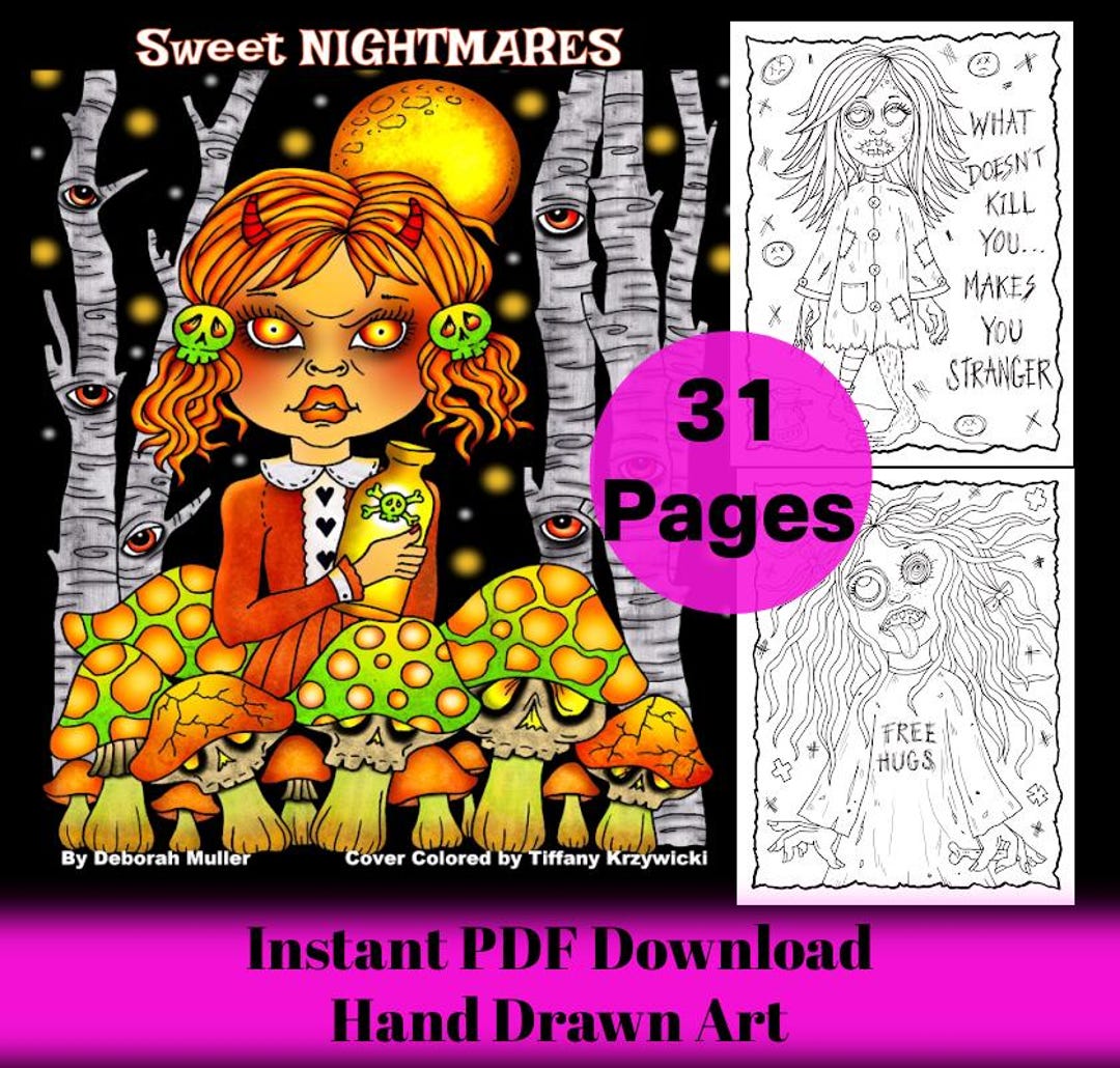 Sweet Nightmares Pdf Coloring Book. Fun and Whimsical Coloring. Hand ...