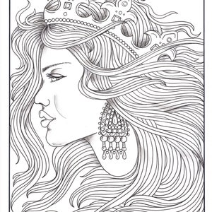 Crowned Fantasy Queens Coloring Book Digital, Instant Download, Jewels ...