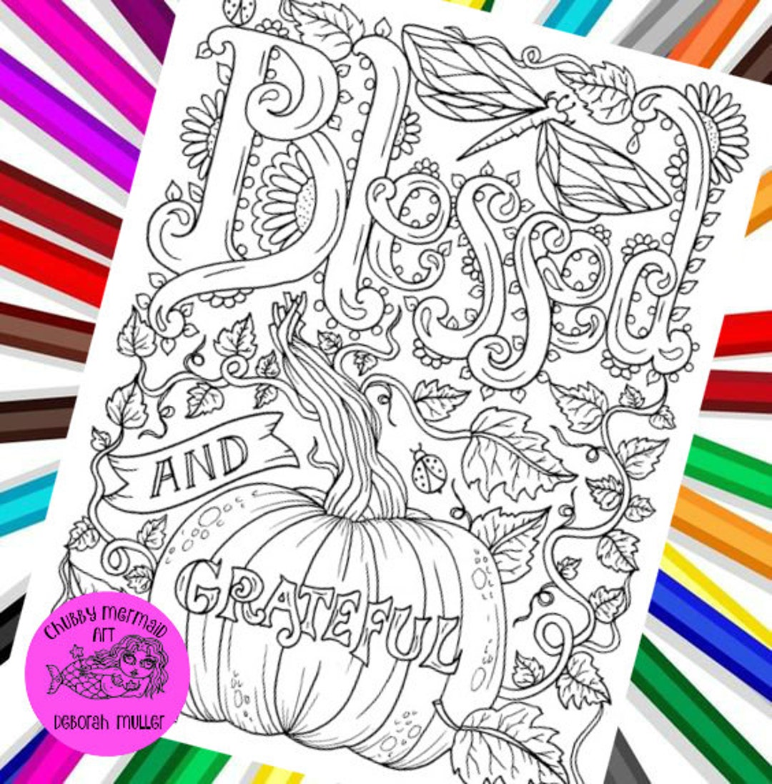 Blessed and Grateful PDF Coloring Page. Fall Coloring - Etsy