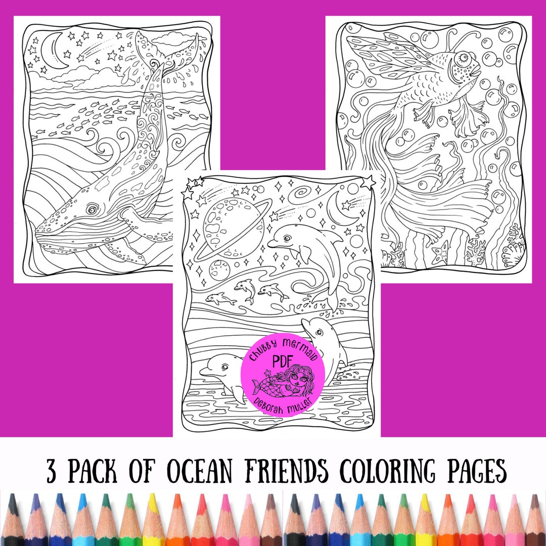 3 Pack of Ocean Friends Coloring Pages. Digital Download, Print and ...