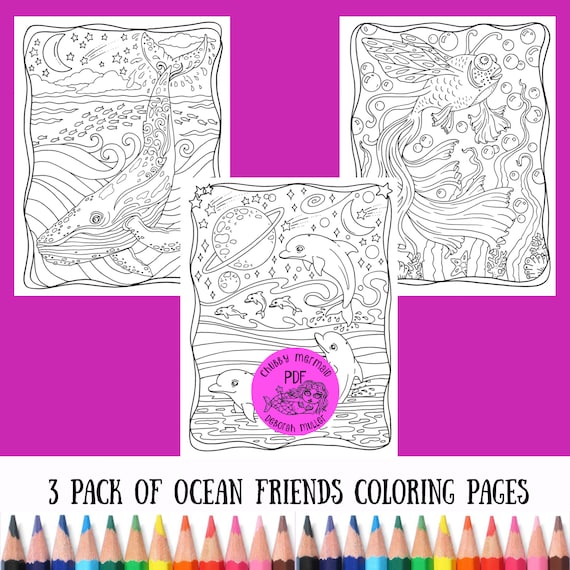3 pack of Ocean friends coloring pages. Digital download | Etsy