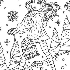 5 Christmas Girls Printable Coloring Pages. Holiday Coloring Fun for ...