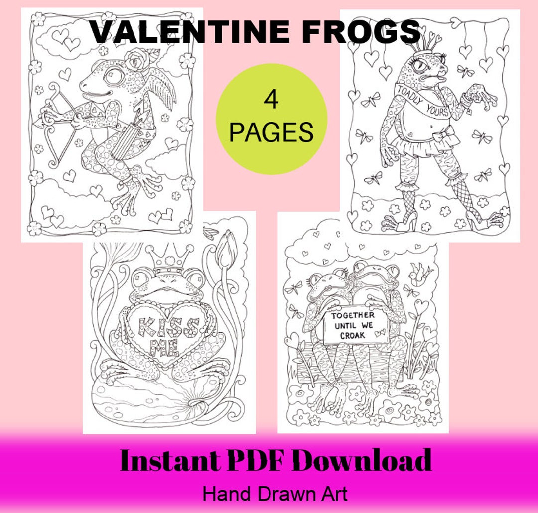 Valentine Frogs Coloring Pages. 4 JPG Downloadable Coloring Pages ...