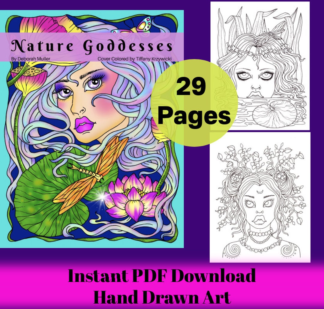 Nature Goddesses PDF Coloring Book. Fun and Whimsical Coloring. Hand ...