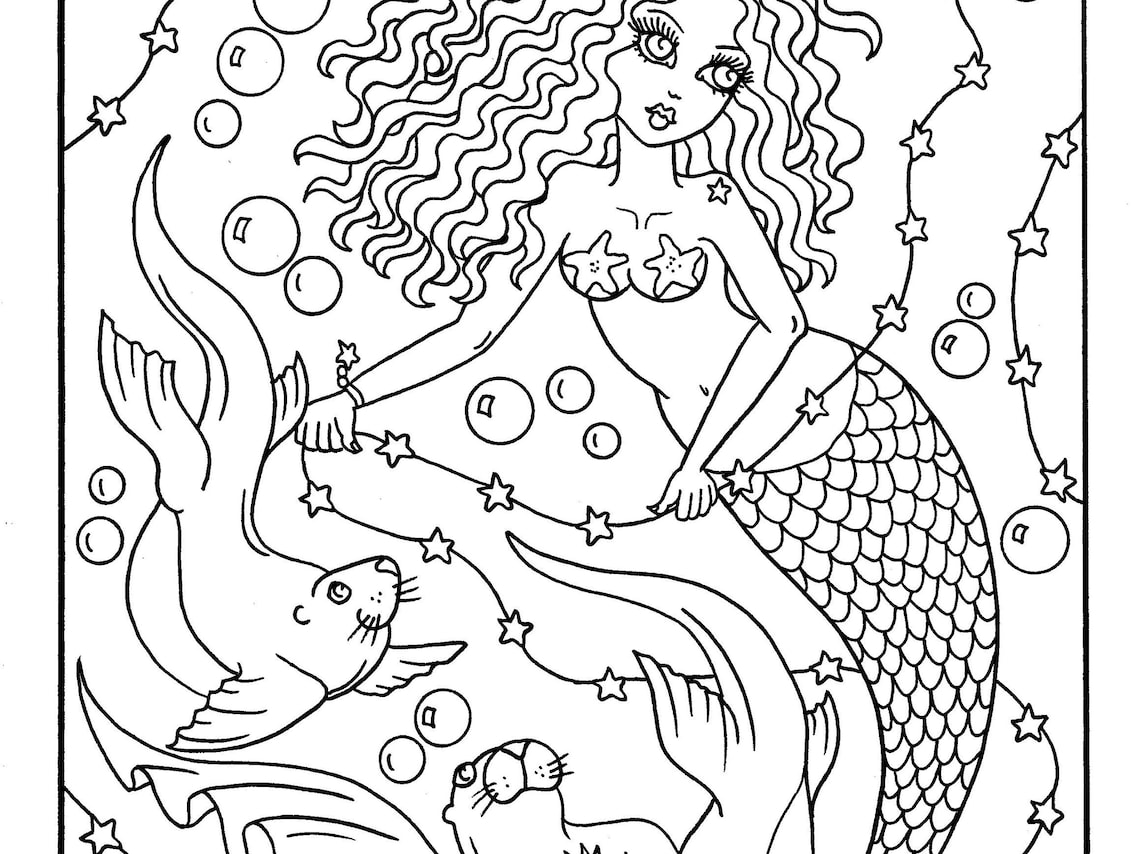 A Merry Mermaid Christmas Digital Coloring Book. Printable - Etsy