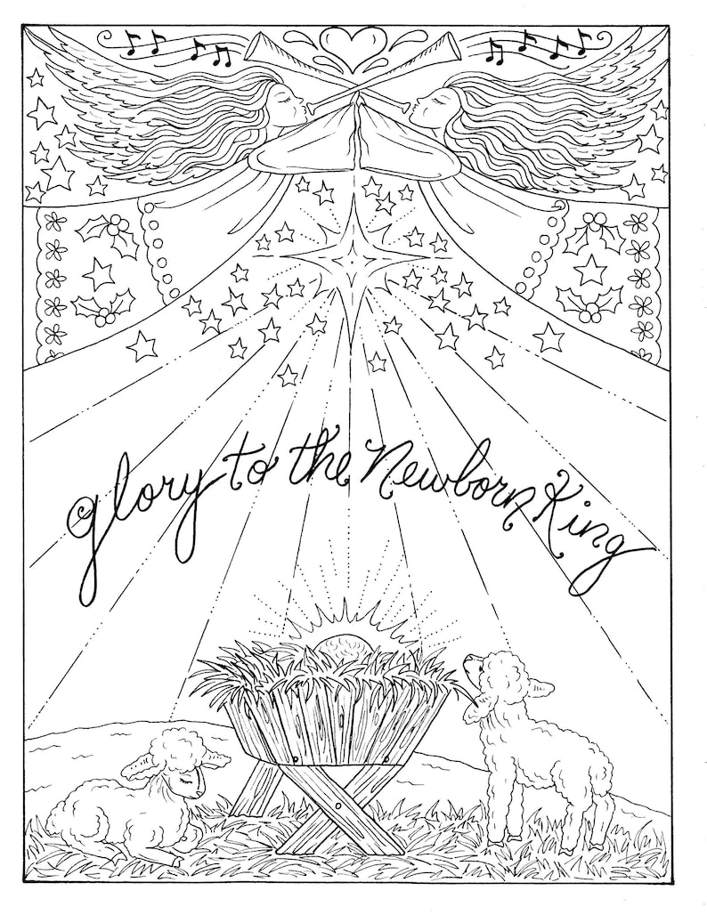 Digital Coloring Book Born is the King Christian Art Holiday, Adult ...