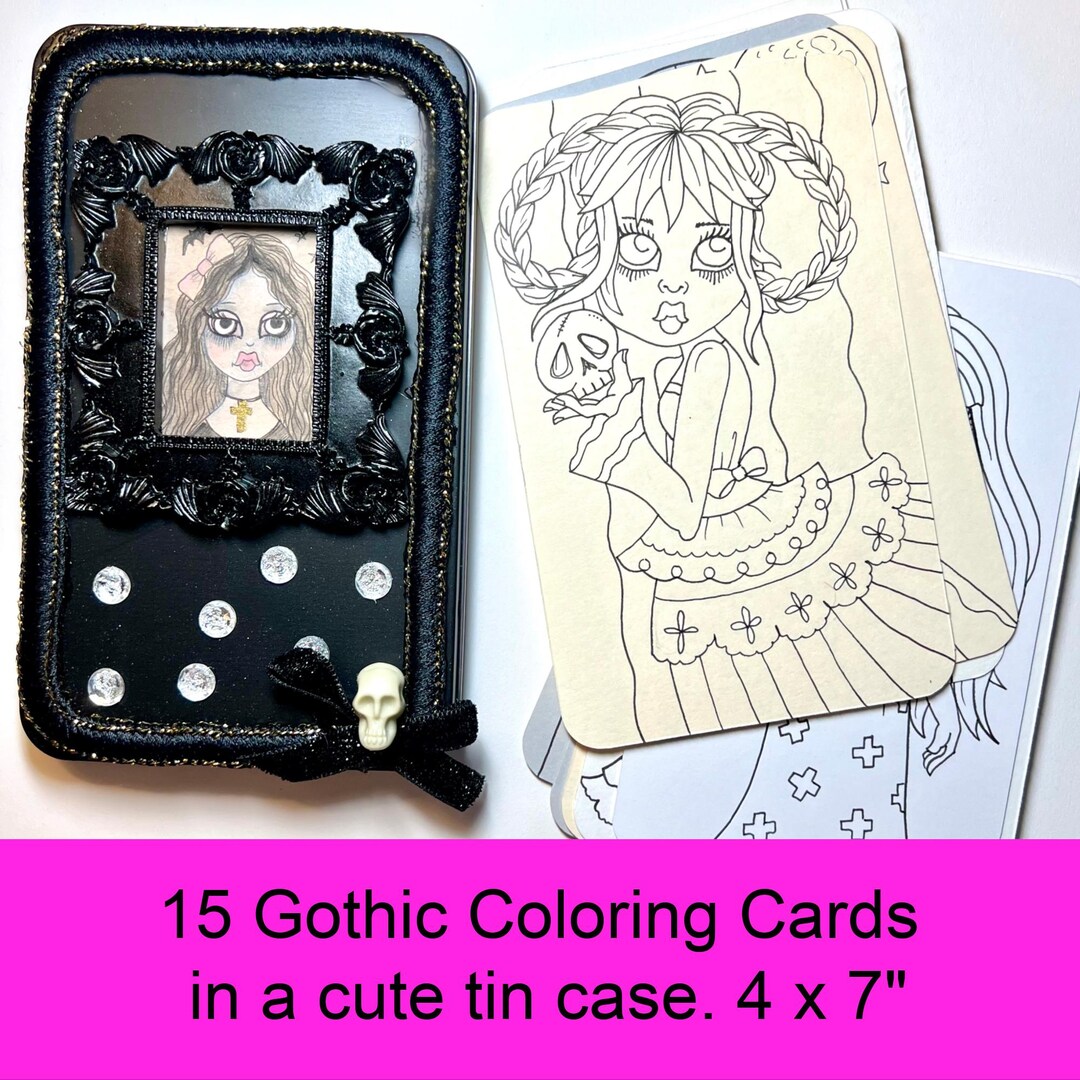 Coloring Case With 15 Coloring Cards. GOTHIC Girls Coloring Cards and ...