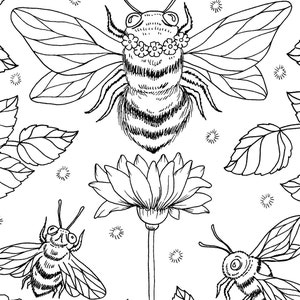 Busy Little BEES PDF Pages to Color. Instant Download, Flowers and Bees ...