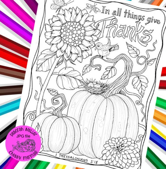 Give Thanks Scripture Fall Coloring Page. Digital Download. - Etsy