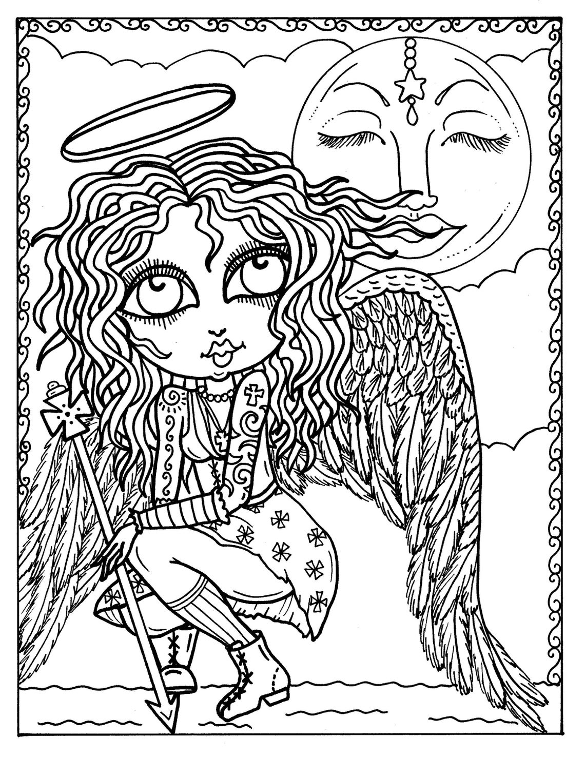 5 Pages Gothic Angels to Color Coloring Book Digital | Etsy