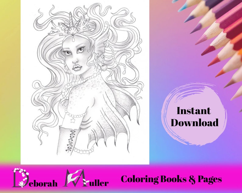 Gothic Mermaid Grayscale Coloring Page. Instant Download JPG. - Etsy