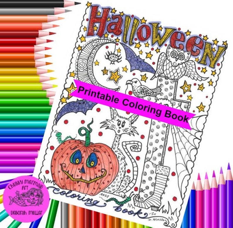 Halloween Digital Coloring Book adult coloring color pages | Etsy