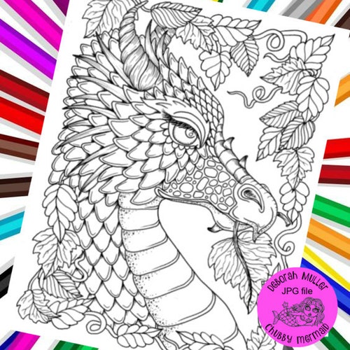 Fall Dragon Digital File. Fall Coloring Fun Adult Coloring. - Etsy