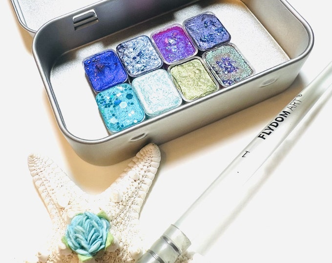 MOODY MERMAID Set of 8 Handmade Mica Watercolors. This is a Mini Set ...