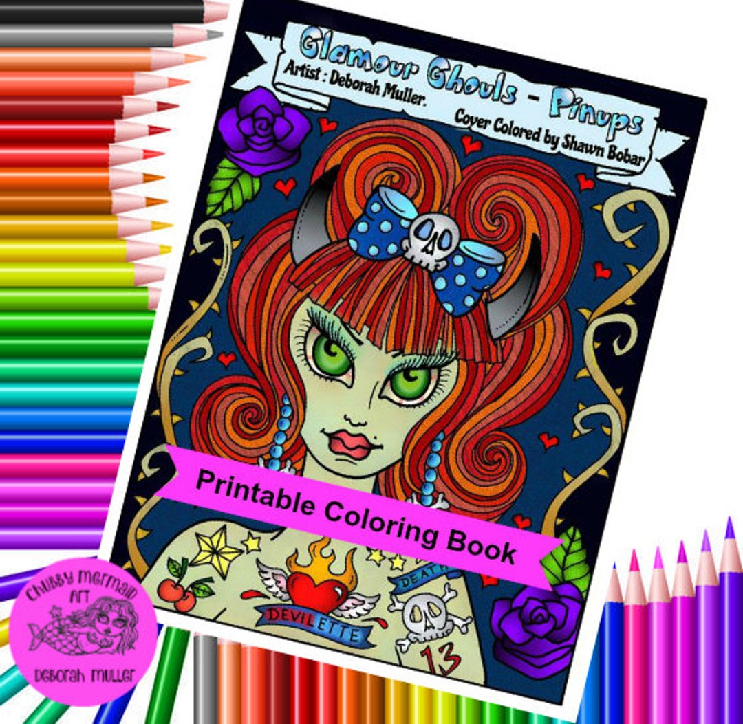 DIGITAL Coloring Book Glamour Ghouls, Pin Ups, Adult Coloring, Coloring ...