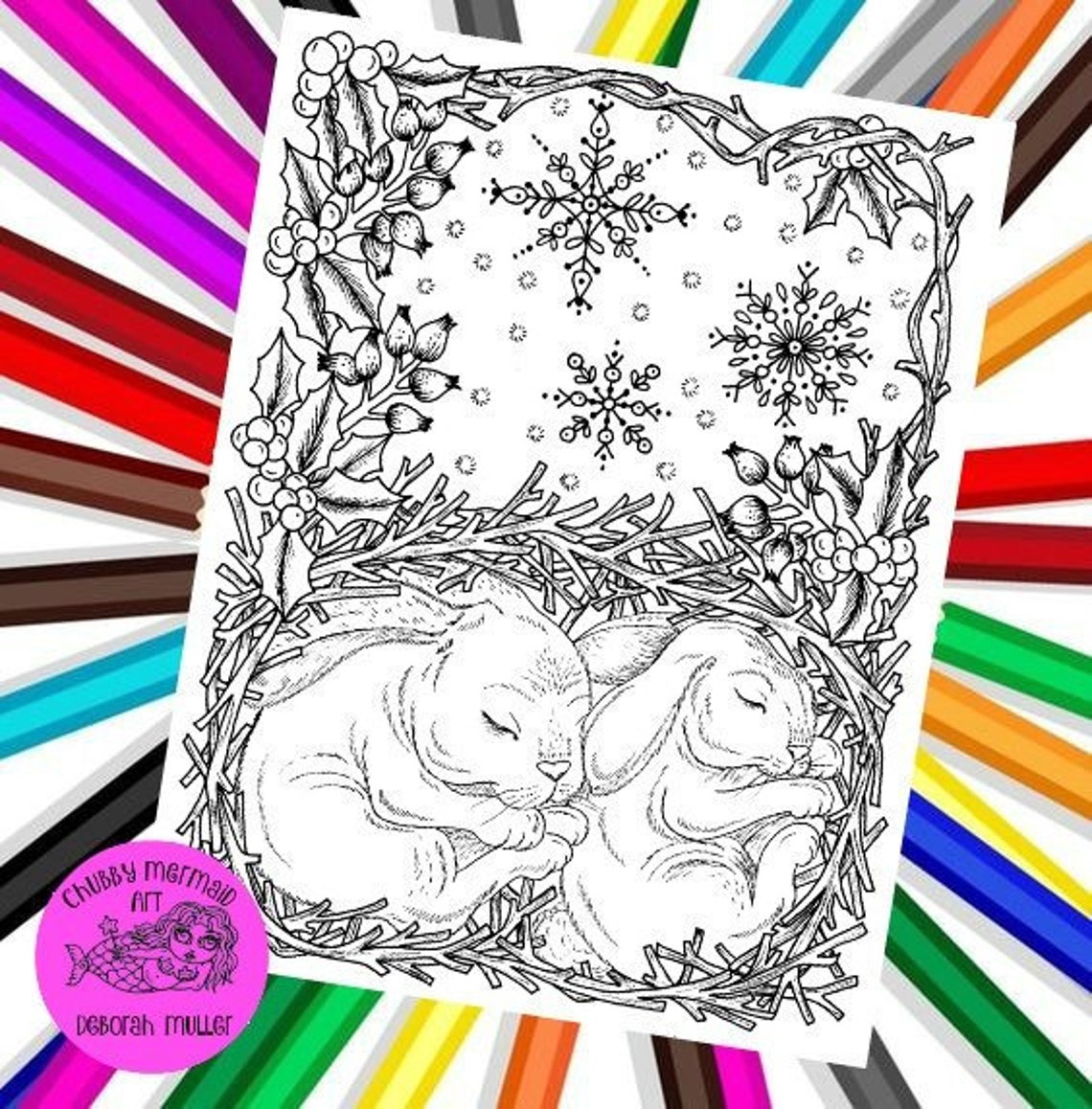Winter Bunnies Coloring Page Digital Printable (Instant Download) - Etsy