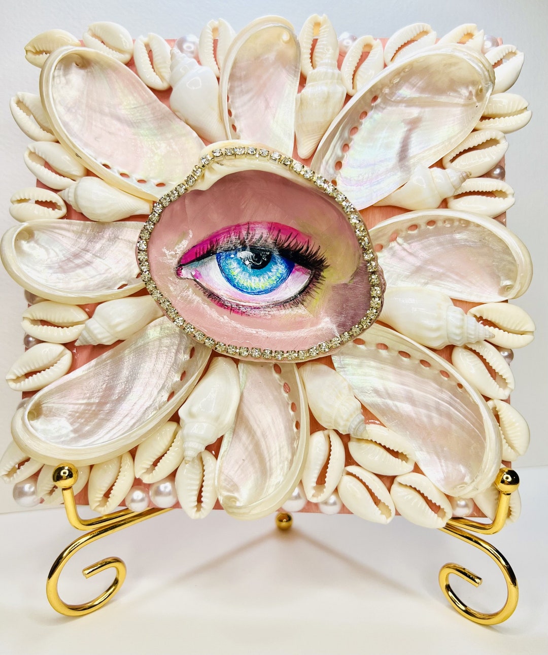 Lovers Eye Hand Painted Shell Art With a Stand. Fun and Funky Beach ...