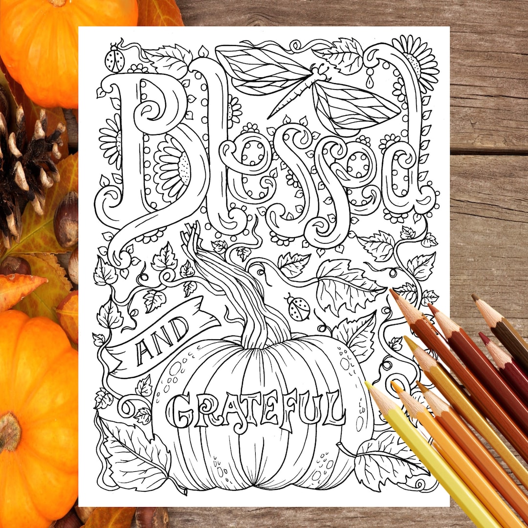 Blessed and Grateful PDF Coloring Page. Fall Coloring, Printable. - Etsy