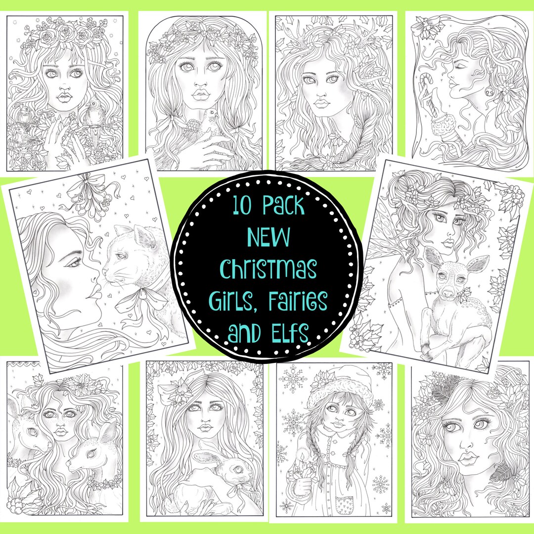 10 Pages of Christmas Girls, Fairies and Elves. Pdf Coloring Pages ...