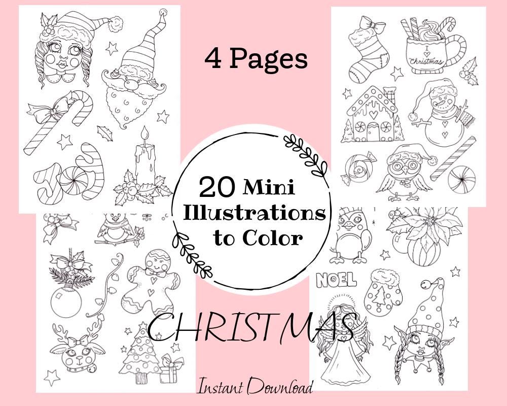 CHRISTMAS Mini Illustrations to Color. 20 Tiny Images, 4 Pages ...