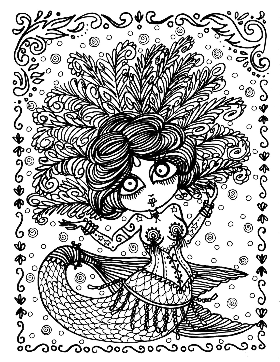 5 Pages Burlesque Mermaids to Color Digital Coloring for - Etsy Australia